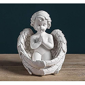 Kneeling Angel Tealight Holder, Prayer Cherub Angel Statue Votive Candle Holders, Home Garden Guardian Decorative Church Wings Angel Sculpture Memorial Statue, Sympathy Gift, White