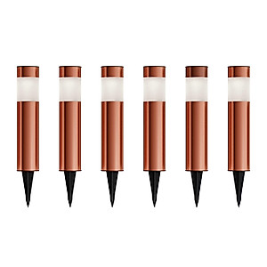 Pure Garden Solar Path Bollard Lights, Set of 6-15” Stainless Steel Outdoor Stake Lighting for Garden, Landscape, Yard, Driveway, Walkway (Copper)