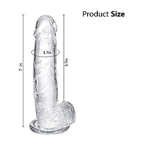 Long Thin Dildo Realistic Dildo Stimulator- Big Dildos with Suction Cup Adult Sex Toy for Women/Men/Gay, Flexible Clear with Curved Shaft & Balls for Vaginal G-Spot &Anal