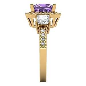 Clara Pucci 2.93 ct Cushion Cut Halo Solitaire 3 stone Accent Created Alexandrite Engagement Anniversary Bridal Ring 18K Yellow Gold 5.75