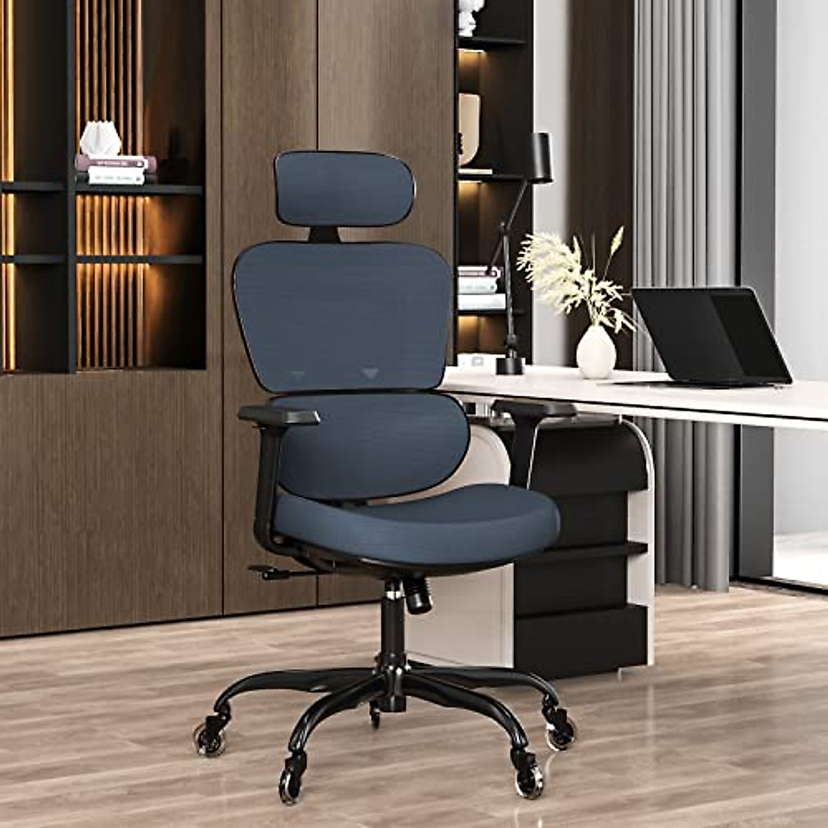 Ergonomic Office Chair - Mesh Office Chair High Back, Rolling Desk Chair, Executive Swivel Chair, Computer Chair with 3D Adjustable Armrest, 3D Lumbar Support, Blade Wheels, Adjustable Headrest