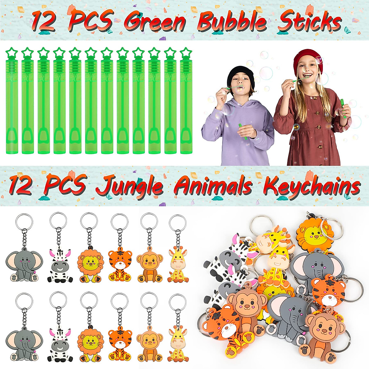 Jungle Safari Party Favors Set 84 PCS Wild Animals Theme Masks Sticker Keychains Straws Slap Bracelets Bubble Sticks Gift Bags for Kids Birthday Party Baby Shower Goodie Bag Fillers Jungle Safari