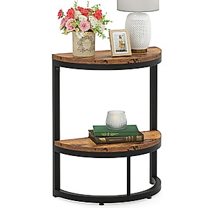 Tribesigns 2-Tier End Table Semi Circle, Small Half Round Side Table with Storage Shelf, Wood Accent Table Slim C Table for Sofa Couch, Living Room, Bedroom, Small Space, Easy Assembly, Rustic Brown