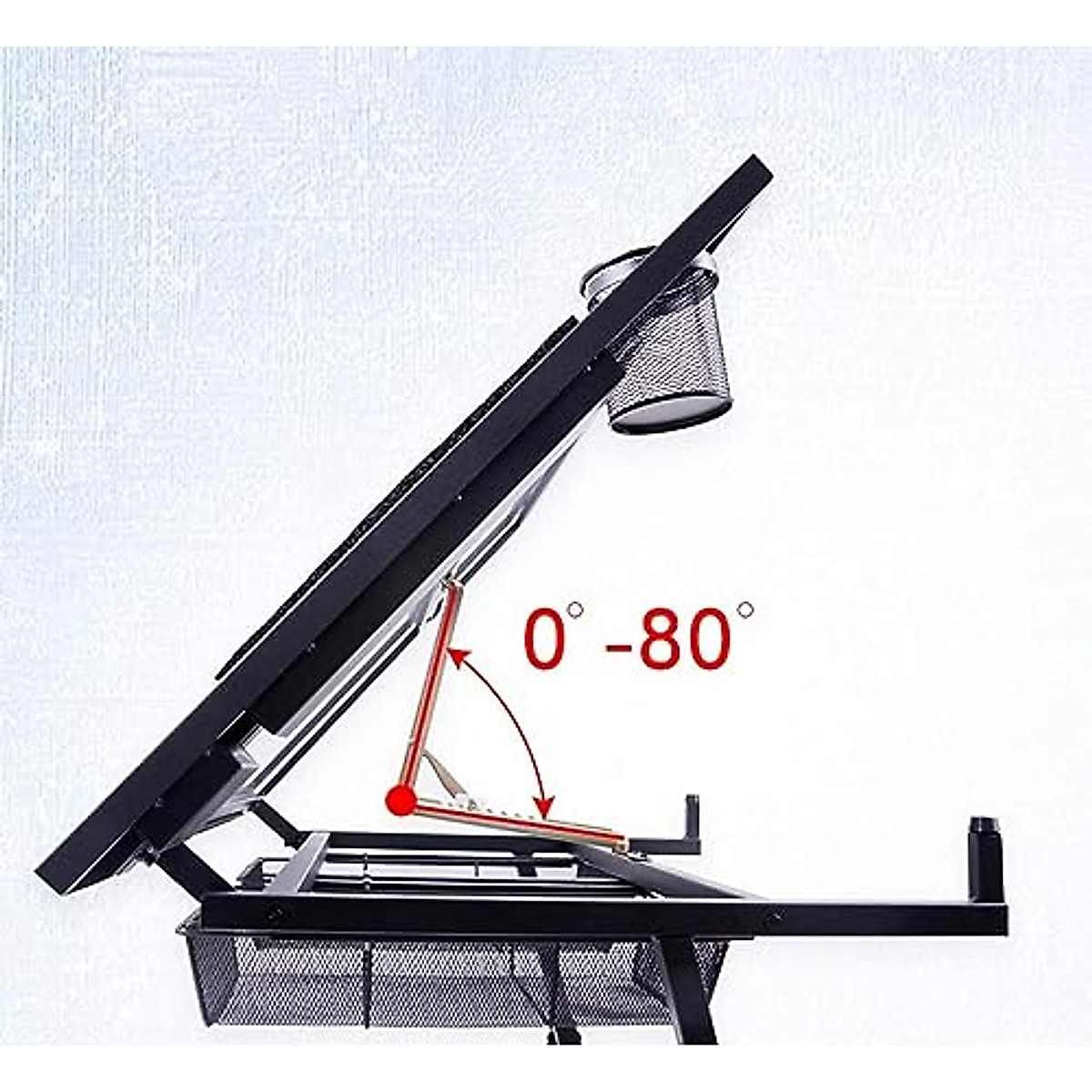 XiVue Drafting Table with Storage, Height Adjustable Tiltable Art Desk, Glass Panel Drawing Desk, for Work Study Painting Craft Table