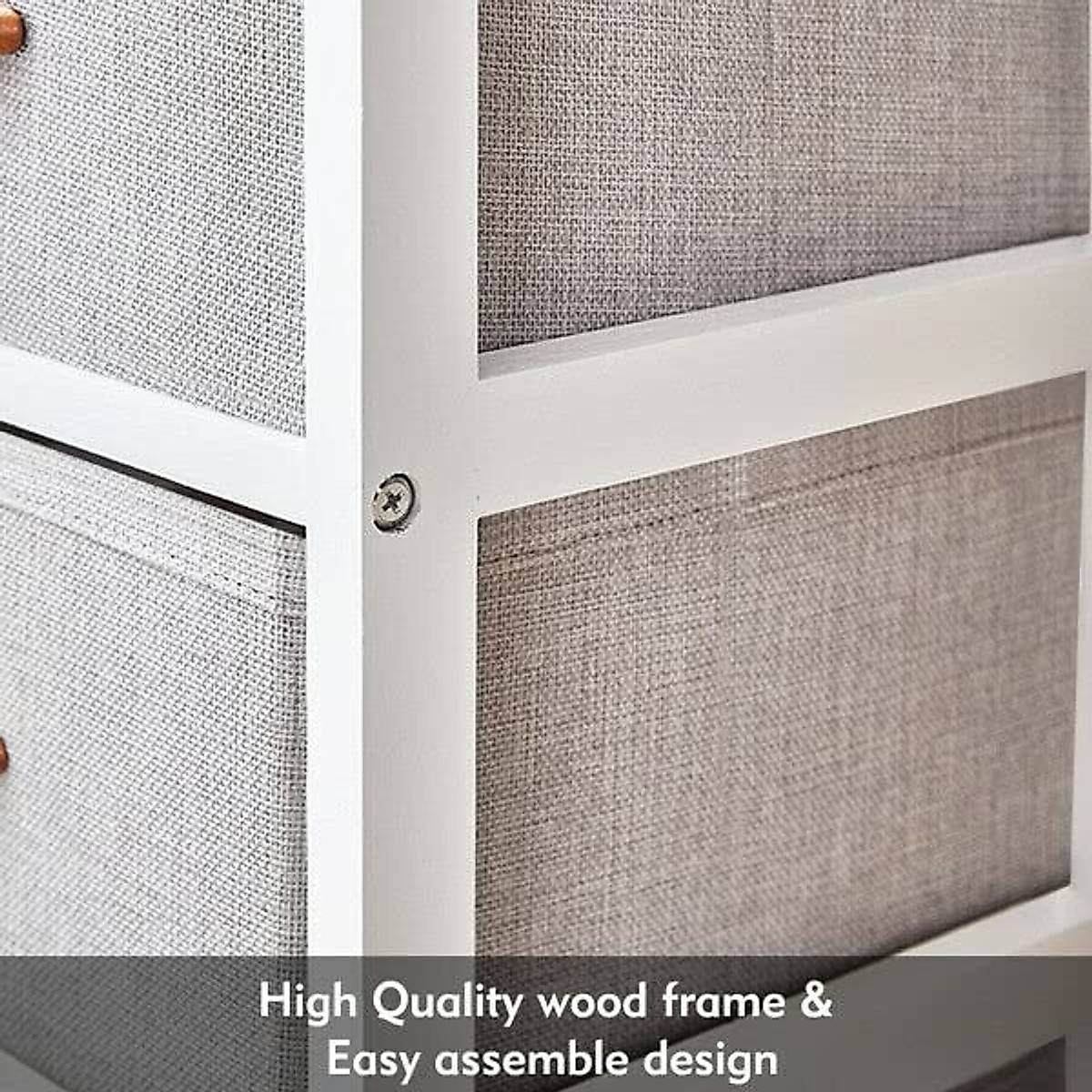 MAXCBD Nightstand Bedside Table Drawer Cabinet Storage Dresser Nightstand 3 Drawer Fabric Wooden Organizer Bedside Shelf Cabinet Stylish Design Removable Foldable Drawers Storage Tower Dresser