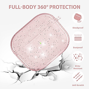 Aiiko for Airpod Case 3rd Generation Clear Glitter with Cute Pompom Keychain Soft TPU Shockproof Protective Airpod 3 Case Compatible Airpod Gen 3 Case (2021 Released) Women Girls-Glittery Pink