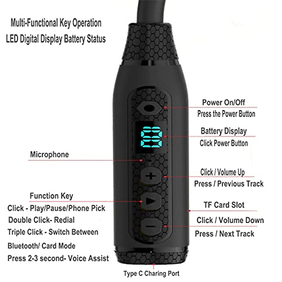 HORNORM Neckband Bluetooth Headphones with TF Card Slot 100 Hours Playtime Neck Bluetooth Earphones with Microphone Around The Neck Earbuds Magnetic Earphones Compatible with Cellphones,PC,Tablet