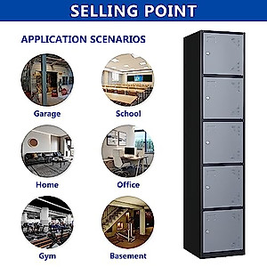 BYNSOE Metal Locker 5 Doors 71" Employees Locker Storage Cabinet Locker School Hospital Gym Locker Requires Assembly (Black Gray 5 Door-71)