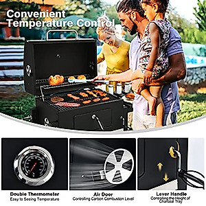 Giantex 24 inch Charcoal Grill with Folding Side Table, Large Grilling Area, Built-in Thermometer, Draw-out Ash Tray, BBQ Grill Outdoor Smoker with Wheels for Picnic Camping Patio Backyard Cooking