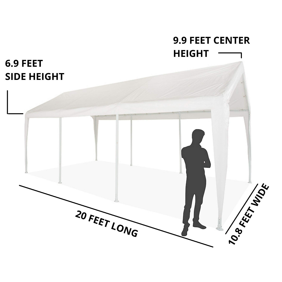 Impact 11' x 20' Portable Carport Garage, All Season Fully Enclosed Canopy with Window Sidewalls, Outdoor Party Tent with 8 Dressed Legs, White