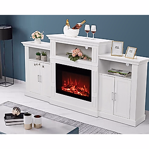 Bonnlo Electric Fireplace with Mantel, 78 inch Fireplace TV Stand Entertainment Center with 26 inch Electric Fireplace TV Console for Living Room, White
