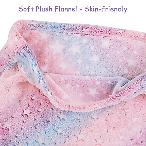 Softan Kids Mermaid Tail Blanket,Glow in The Dark Blanket for Girls, Soft Flannel Fleece Toddler Mermaid Blanket with Glitering Stars and Rainbow Ombre Fish Scale Design - 17" x 39"