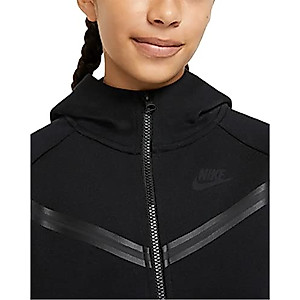 Nike Girl's NSW Tech Fleece Windrunner Full Zip Hoodie (Little Kids/Big Kids) Black/Black MD (10-12 Big Kid)