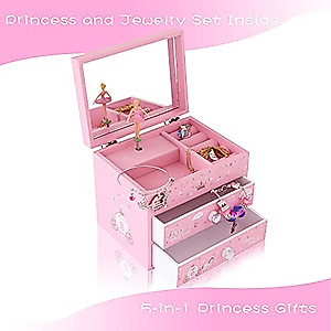 Agitation Unicorn/Princess Wooden Musical Jewelry Box for Girls with Unicorn/Princess Jewelry Set (Pink Princess2)