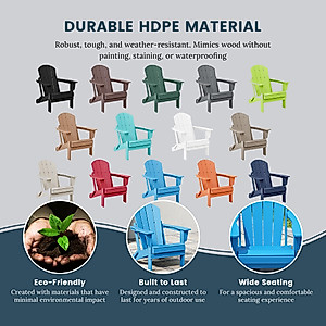 WO Home Furniture Adirondack Chair Lounger Outdoor Folding for Fire Pit, Beach, Balcony, Backyard, Lawn, Patio, Pool, Deck, Garden (Pacific Blue)