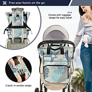 Vnurnrn Algae Corals Seashells Diaper Bag Backpack Large Capacity Baby Bag Durable Diaper Bag Organizing Pouches with Insulated & Pockets Stroller Straps for Shopping Woman Hospital