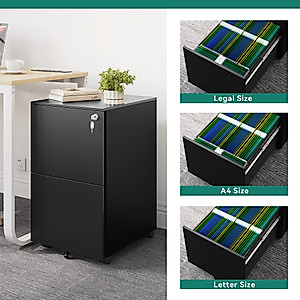 YITAHOME 2-Drawer Mobile File Cabinet with Lock, 18.9” Deep Office Filing Cabinet for Legal/Letter, Pre-Assembled Vertical Metal File Cabinet Except Wheels Under Desk Black