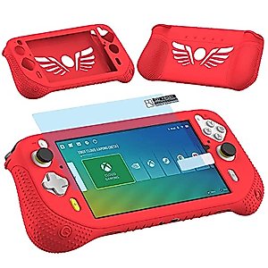 Silicone Cover Case for Logitech G Cloud Gaming Handheld, Protective Skin Sleeve for Logitech G Cloud Gaming Console Screen Film Protector Accessories (Red Case and Sreen Film)