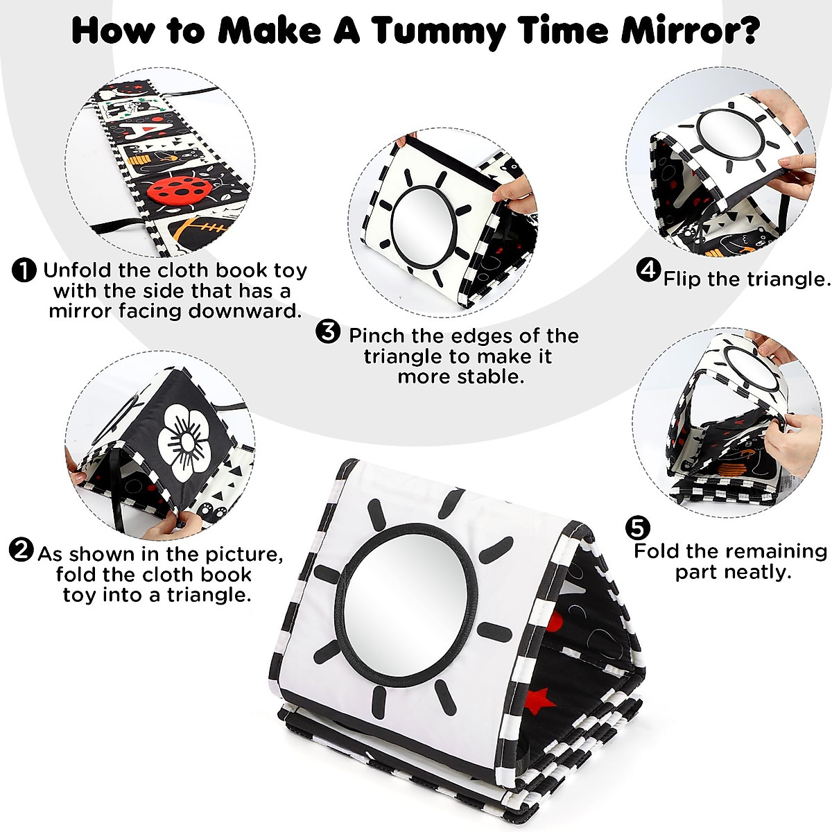 URMYWO Black and White Baby Toys, High Contrast Newborn Toys 0-3 Months Brain Development, Tummy Time Toys, Soft Baby Book, Infant Sensory Toys 0-6-12 Months Visual Stimulation Montessori Toy Gift