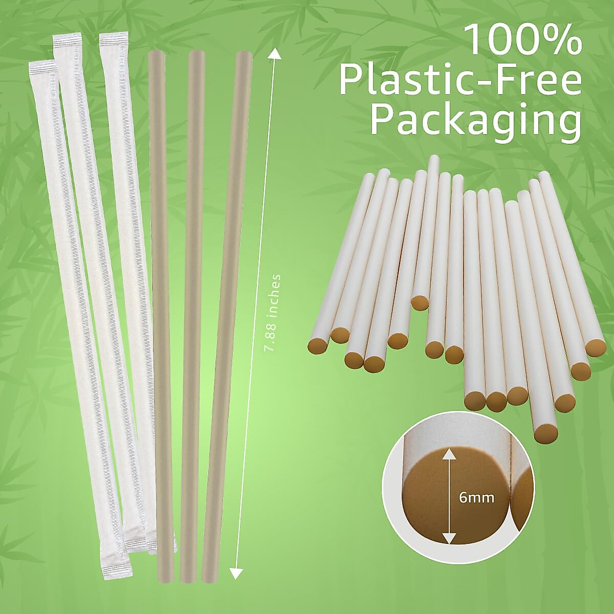 Ibambo 250 Pack Disposable Bamboo Powder Straws - 7.88" Compostable Single Wrapped Drinking Straws | Durable Disposable Straws for Hot & Cold Drinks | Biodegradable Straws for Commercial or Home Use