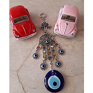 Designus Handmade Home Garden Decorative Blue Glass Metal Hamsa Hand Evil Eye Wall Amulet Hanging Macrame Ornament Craft