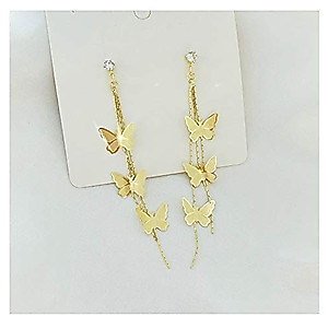 18K Gold Plated Dainty Vivid Butterfly Tassel Earrings Silver Post CZ 3D butterfly Drop Dangle Earrings Fairy Earrings for Women Girls