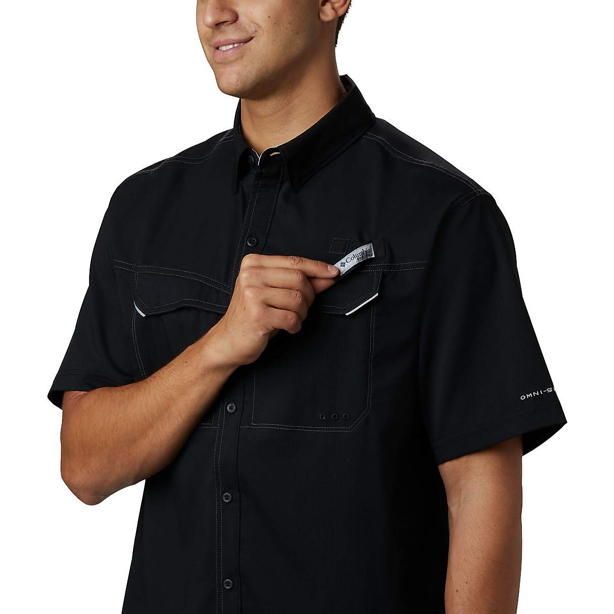 Columbia Men's Low Drag Offshore Short Sleeve Shirt, UPF 40 Protection, Moisture Wicking Fabric, Medium, Black