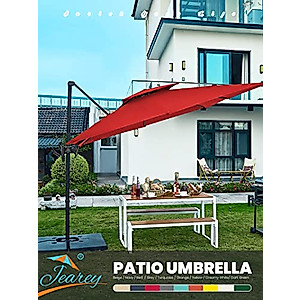 JEAREY 9FT Square Cantilever Patio Umbrella Double Top Roating Outdoor Offset Umbrella Heavy Duty Sun Umbrella for Patio Lawn Garden Backyard and Pool, RED