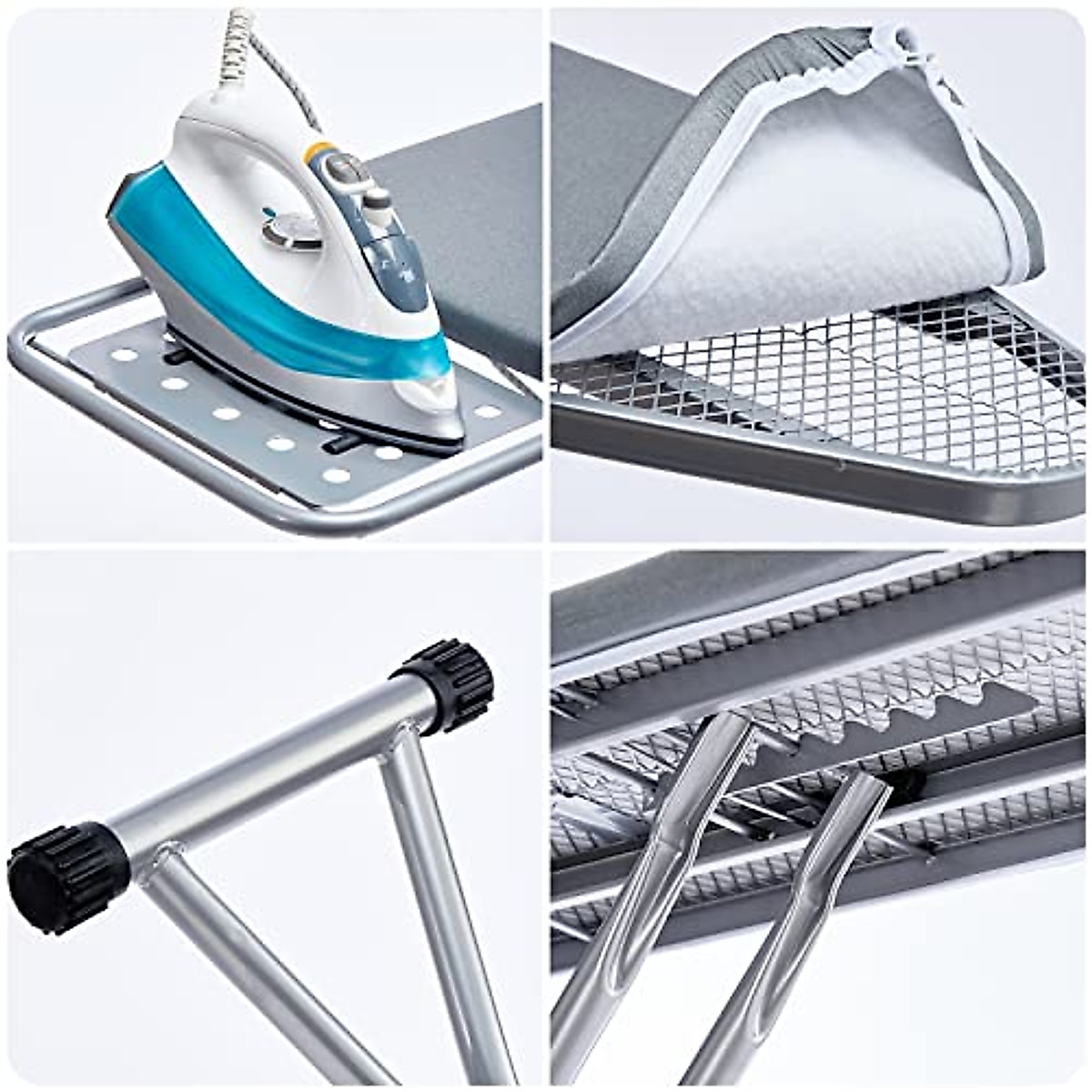 BKTD Ironing Board, Heat Resistant Cover Iron Board with Steam Iron Rest, Non-Slip Foldable Ironing Stand. Heavy Sturdy Metal Frame Legs Iron Stand(13 * 34 * 53 Inches) Silver Gray Color
