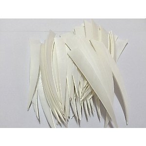 JIEXI HWYP Archery Fletches 5" Turkey Feather Shielded Shape Pack of 100 (White, Left Wing)