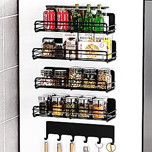 LIVOD 5 Pack Magnetic Spice Rack Organizer, Magnetic Spice Rack for Refrigerator with Metal Hooks, Magnetic Refrigerator Shelf Space Saver for Spice Jars and Seasoning Bottles