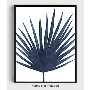 Blue Tropical Palm Frond Botanical Wall Art Print - 11x14 UNFRAMED, Abstract Modern Decor - A Bold, Bright Look for Any Room