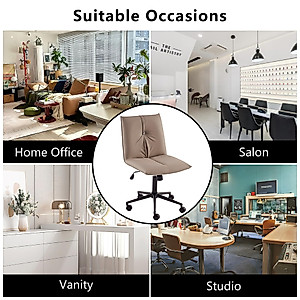 YOUNIKE Ergonomic Armless Office Chair 360°Swivel Home Desk Chair with Wheels and Back Support for Study Room, Height Adjustable Rolling Chair for Bedroom, Khaki