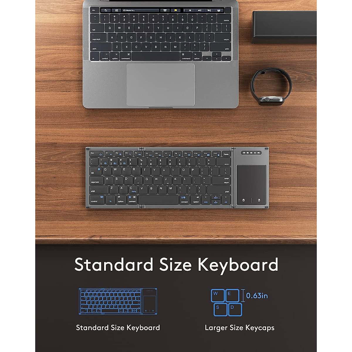Samsers Foldable Bluetooth Keyboard with Touchpad, Full-Size Wireless Folding Holder, Rechargeable Portable Travel for iOS Android Windows Mac OS, Support 3 Devices (BT5.1 x 3)