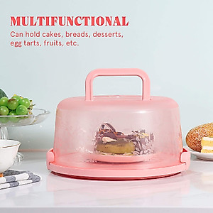 Cabilock Cake Stand Round Cake Carrier with Handle Dome Lids Dessert Carrier Handy Cupcake Holder Tray Clear Plastic Cake Pie Container Cake Box Serving Tray (Pink) Cake Holder