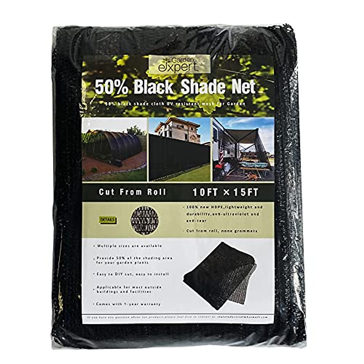 Garden Expert 10ft x 5ft 50% Black Sun Shade Net Plant Mesh Shade Cloth Sunblock UV Resistant Netting for Greenhouse&Garden