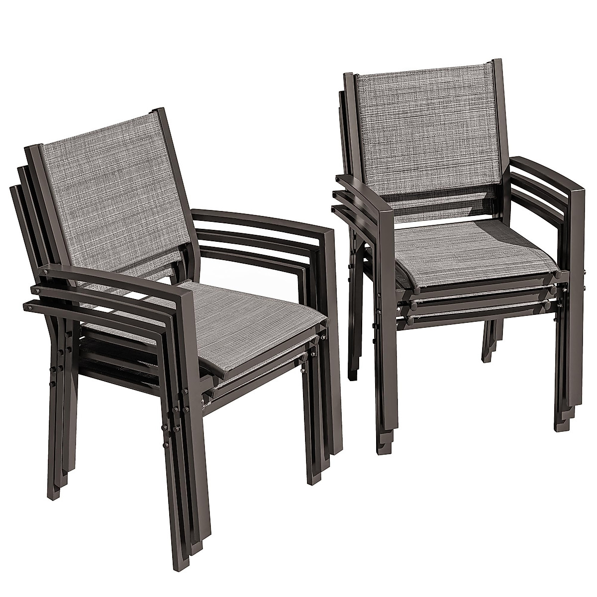 Flamaker Patio Chairs Textilene Outdoor Chairs Set of 6 Stackable Dining Chair for Backyard, Deck (Grey)