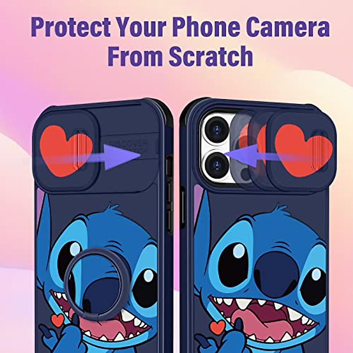 oqpa for iPhone 13 Pro Max Phone Case Cute Cartoon Phone Case for Women Girly Girl Cool Kawaii Funny 13 ProMax Case with Camera Cover+Ring Holder for Apple iPhone 13 Pro Max 6.7'', Heart Shidi