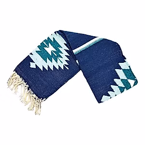 WP West Path Mexican Thunderbird Blanket Wall Tapestry | Authentic Southwestern Blanket | XL Thick Mexican Blanket Eagle - Tan Brown Navajo Aztec Style – Handwoven Yoga Blanket from Mexico (Blue)