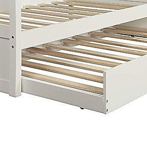 Merax Twin Daybed with Trundle, Solid Wood Captains Bed Twin Size Sofa Bed Frame (White)