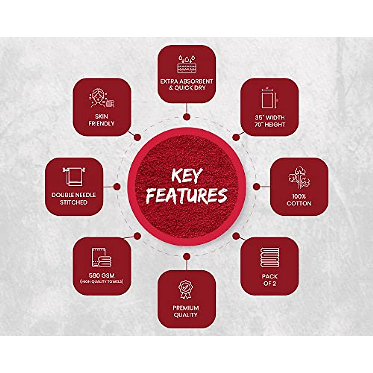 AKTI Premium Cotton Bath Sheets Towels for Adults, 35x70 Inches, Pack of 2, Super Soft, Extra Absorbent, Hotel & Spa Quality Bath Towels Extra Large, 580 GSM - Red Towels for Bathroom