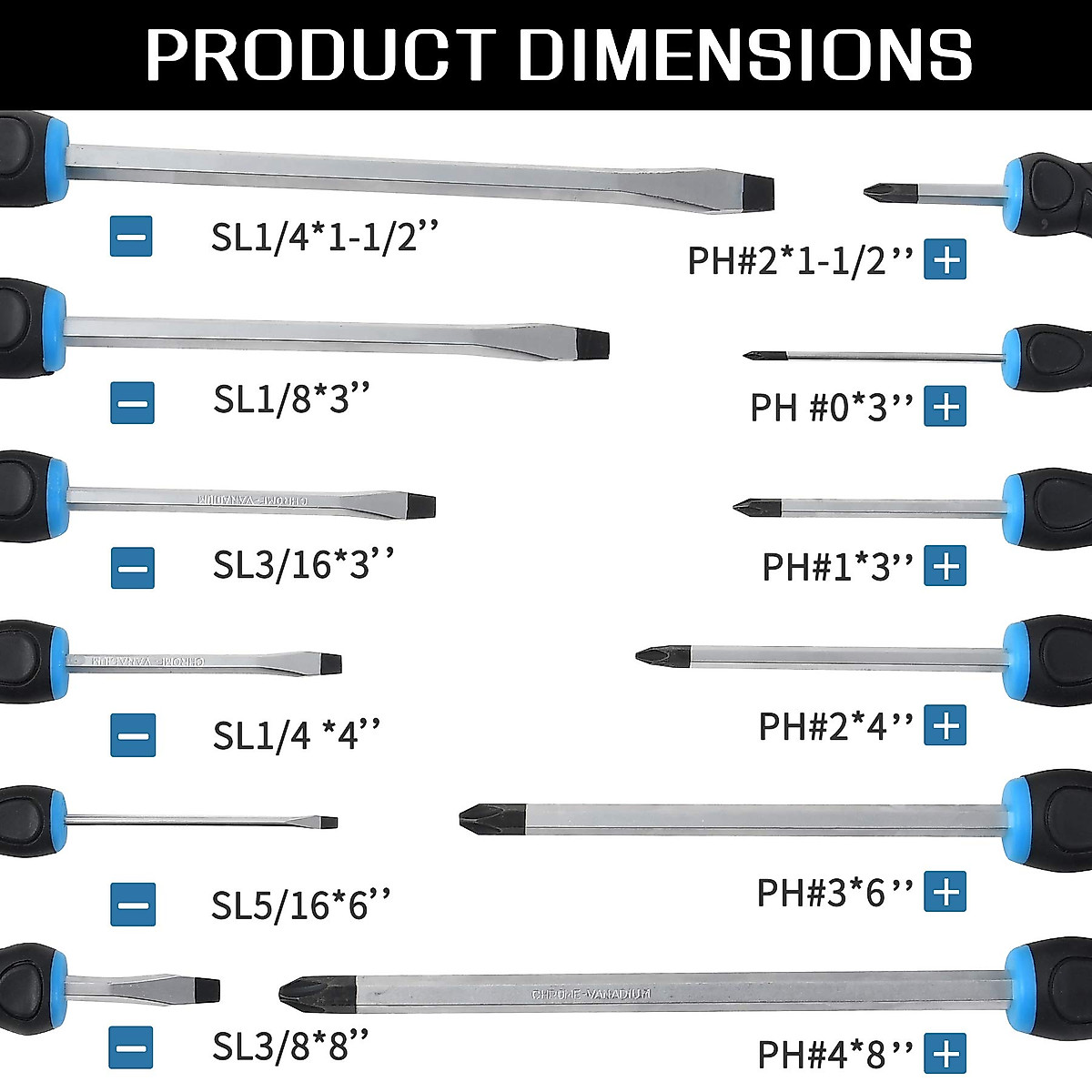 Sunplux 12-Piece Magnetic Screwdriver Set, Heavy Duty Screwdriver Set Go-Thru Steel Blades, High Torque 6 Phillips & 6 Flat Head Tips Screwdrivers Set with Case