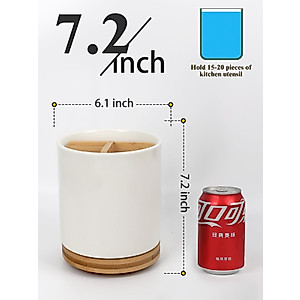 LoeJan 3 Compartment Utensil Holder, Extra Large Utensil Crock, Stable Ceramic Utensil Organizer, Cooking Tool Organizer Set for Kitchen Counter Farmhouse Decor (C-White(Grossy))