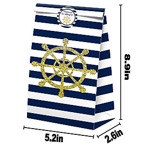 SamPartyShop Nautical Goodie Bags - 24 Pcs Nautical Party Favors Candy Bags with Stickers, Nautical Goody Gift Treat Bags Nautical Themed Birthday Party Supplies