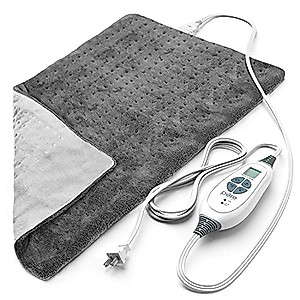 Pure Enrichment® PureRelief™ XL Heating Pad - LCD Controller with 6 InstaHeat Settings for Cramps, Back, Neck, & Shoulder Pain Relief, Moist Heat Option, Machine Washable, 12" x 24" Storage Bag (Gray)