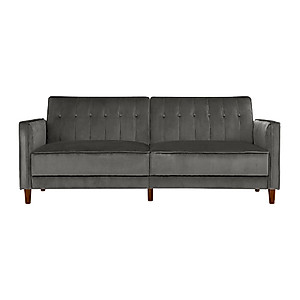 DHP Pin Velvet Convertible Sleeper Sofa in Gray