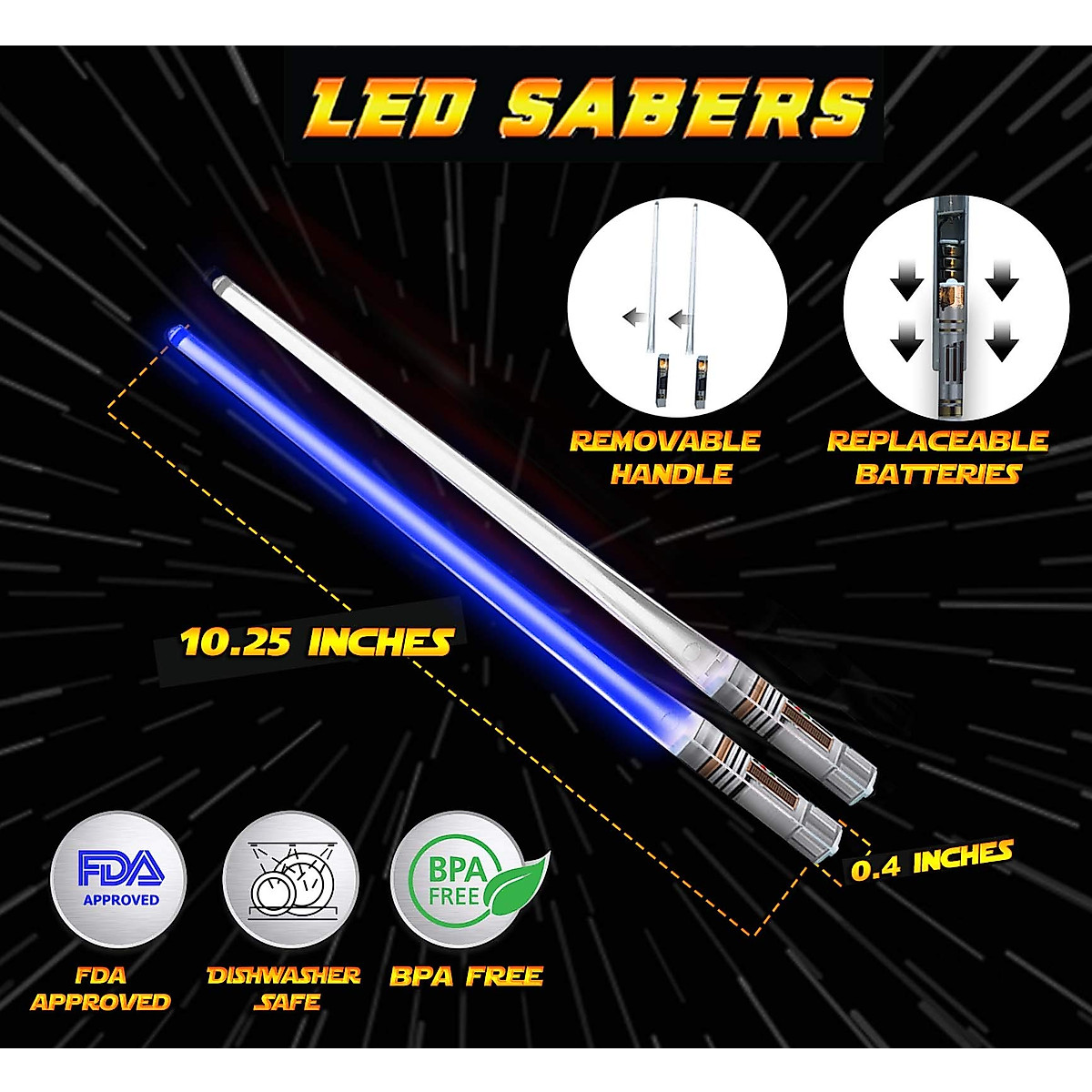 LIGHTSABER CHOPSTICKS LIGHT UP STAR WARS LED Glowing Light Saber Chop Sticks REUSABLE Sushi Lightup Sabers-Removable Handle Dishwasher Safe-Premium GIFT BOX & CARRY CASE Included-8 COLOR MODES-4 PAIRS