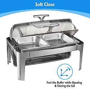 Chafing Dish Buffet Set, 9 QT Stainless Steel Roll Top Chafing Server Set, Food Warmers for Parties
