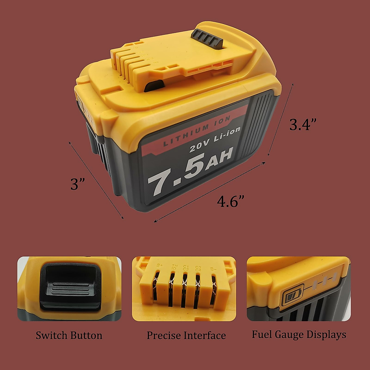20V 7.5Ah Battery Replacement for Dewalt 20V MAX XR Battery, Compatible wiht DCB205 DCB206 DCB204 DCB203 DCB208, used for DeWalt 20V Cordless Power Tools, 1 Pack