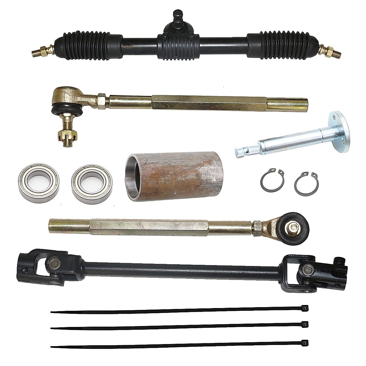 PRO BAT 435 mm /17.1'' Go Kart Steering Gear Rack Pinion 390 mm/15.4'' Adjustable Rack Shaft Tie Rod Kit fit for 110cc 125cc 140cc 150cc Go Kart Cart Golf Buggy UTV